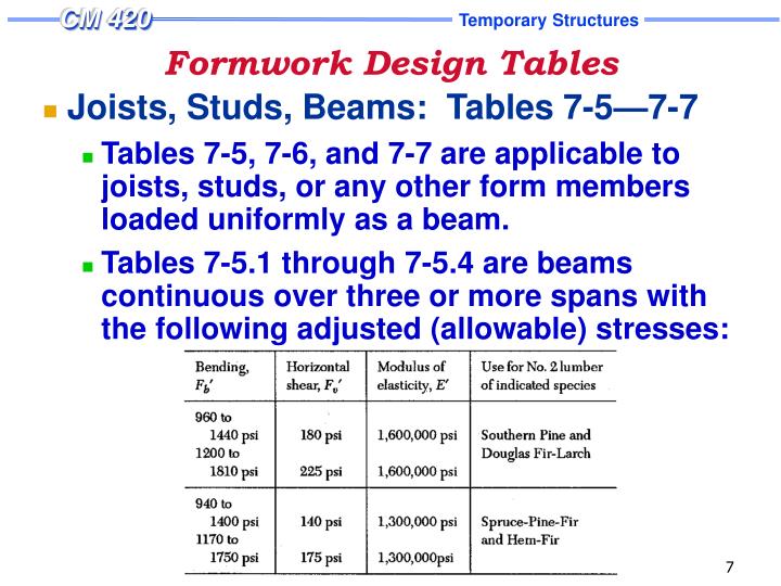 PPT - Formwork Design Tables PowerPoint Presentation - ID:1206806
