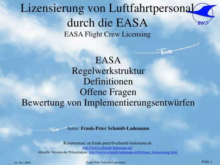 PPT - Lizensierung von Luftfahrtpersonal durch die EASA EASA Flight ...