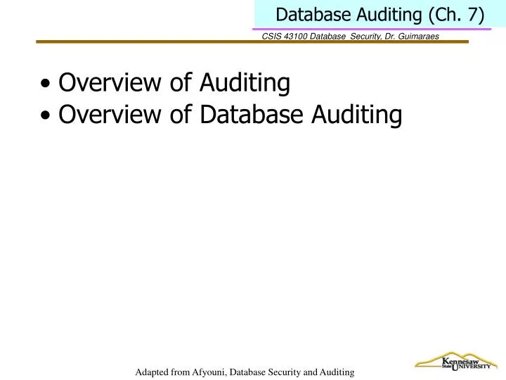 PPT - Database Auditing (Ch. 7) PowerPoint Presentation, free download ...