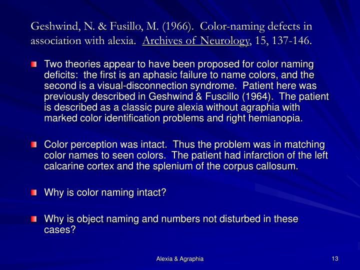 PPT - Alexia and Agraphia: The Classic Picture PowerPoint Presentation ...