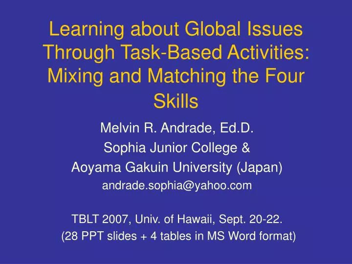 PPT - Learning about Global Issues Through Task-Based Activities ...