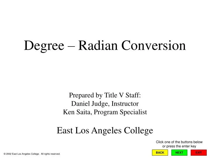 PPT - Degree – Radian Conversion PowerPoint Presentation, free download ...