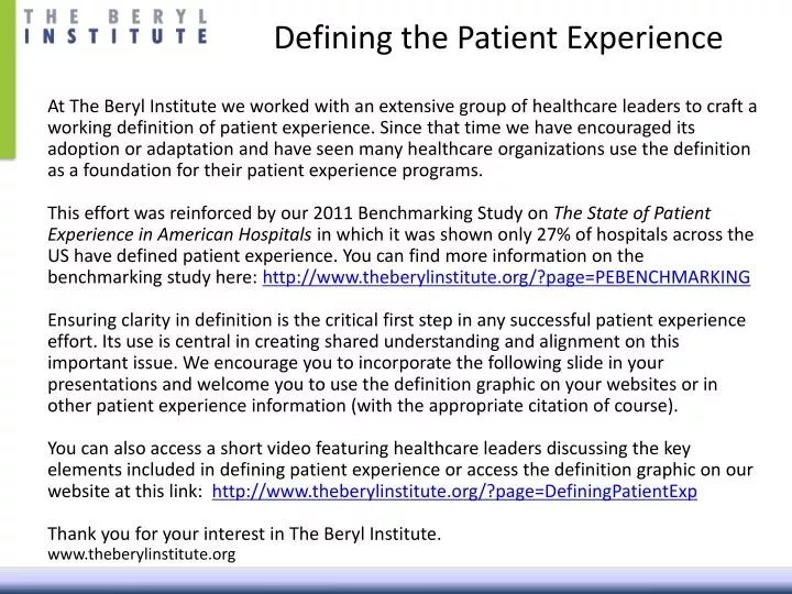 PPT - Defining the Patient Experience PowerPoint Presentation, free ...