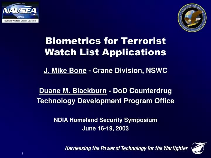 PPT - Biometrics for Terrorist Watch List Applications PowerPoint ...