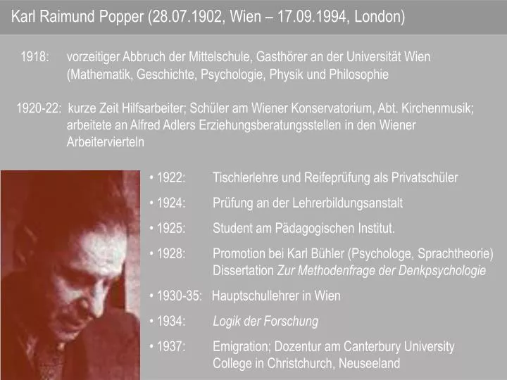 PPT - Karl Raimund Popper ( 28.07. 1902 , Wien – 17.09. 1994 , London ...