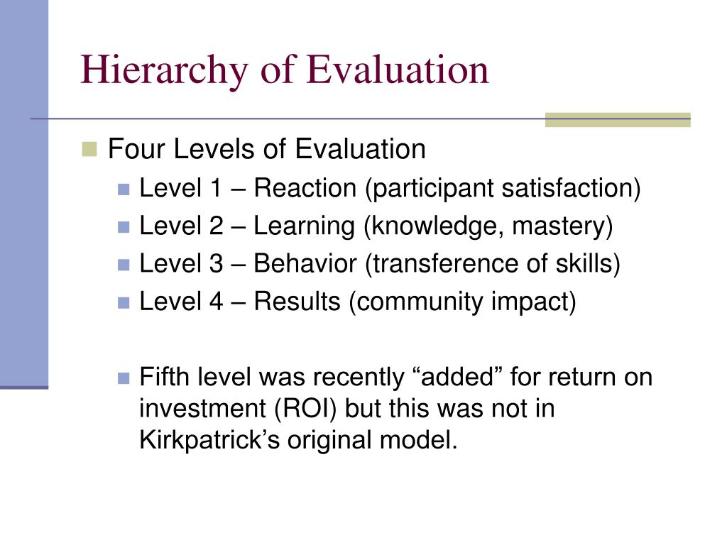 PPT - Training Kirkpatrick’s Four Levels of Evaluation Kelly Arthur ...