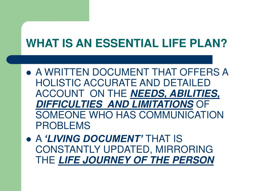 PPT - ESSENTIAL LIFE PLAN (by Isobel Allan Mother & Carer) PowerPoint ...
