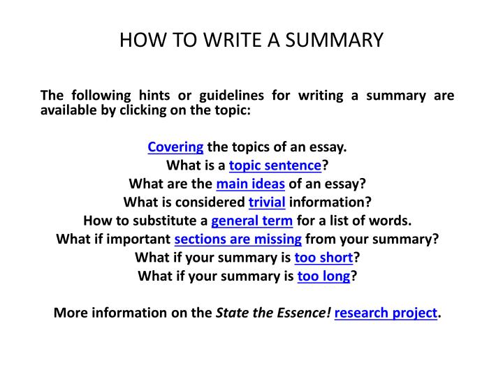 PPT - HOW TO WRITE A SUMMARY PowerPoint Presentation - ID:1283220