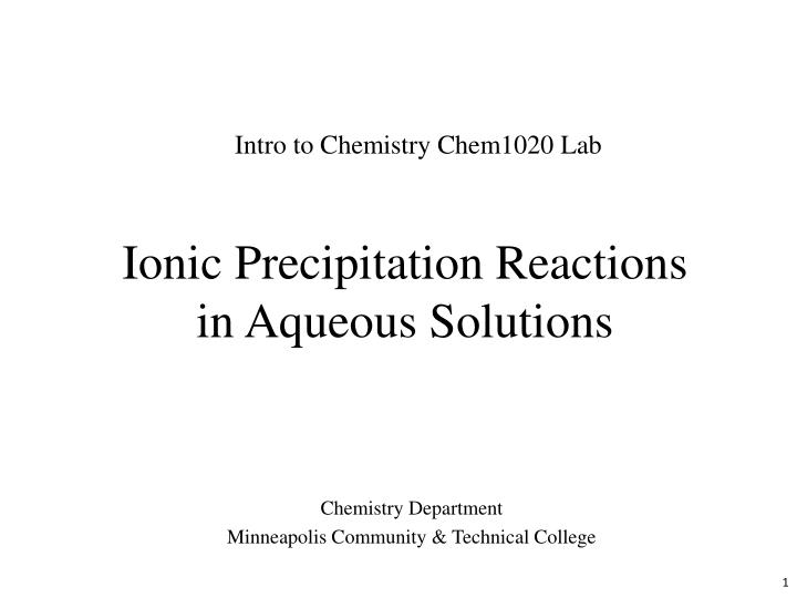 PPT - Ionic Precipitation Reactions in Aqueous Solutions PowerPoint ...