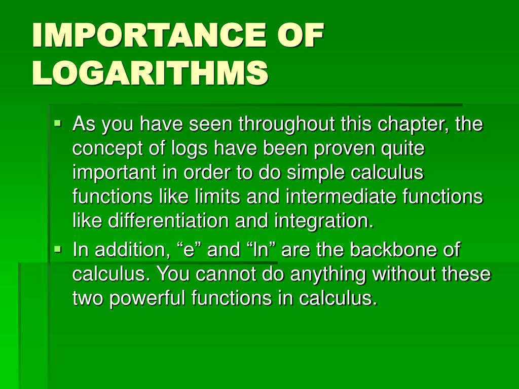 PPT - CHAPTER SEVEN: THE CALCULUS OF LOGARITHMIC FUNCTIONS PowerPoint ... PPT - CHAPTER SEVEN: THE CALCULUS OF LOGARITHMIC FUNCTIONS PowerPoint ...