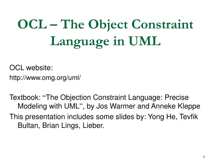 Ppt Ocl The Object Constraint Language In Uml Powerpoint Presentation Id1296430