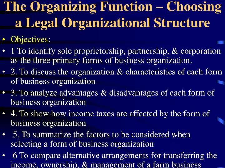PPT - The Organizing Function – Choosing a Legal Organizational ...