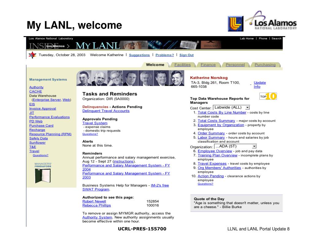PPT - LLNL and LANL Portal Update Cathy Aaron, Lawrence Livermore ...