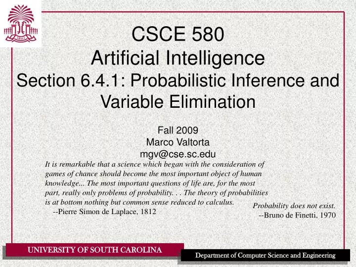 PPT - CSCE 580 Artificial Intelligence Section 6.4.1: Probabilistic ...