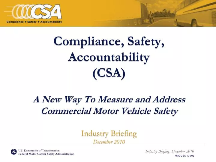 PPT - Compliance, Safety, Accountability (CSA) A New Way To Measure and ...