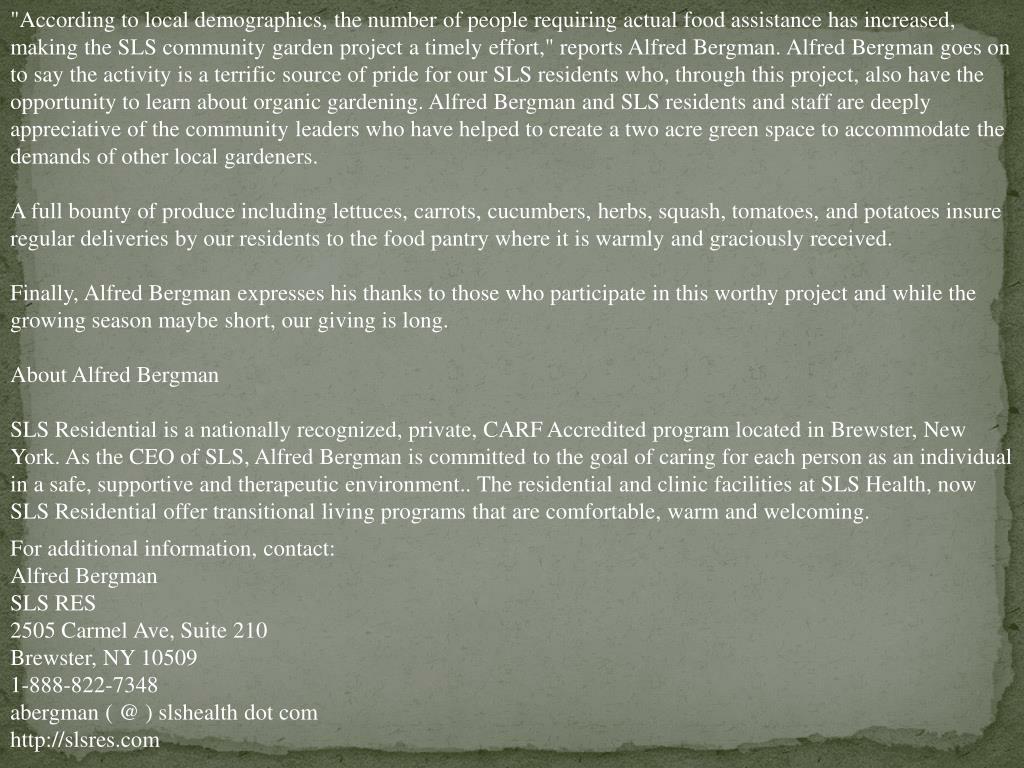 PPT - alfred bergman, ceo of sls residential announces community g ...