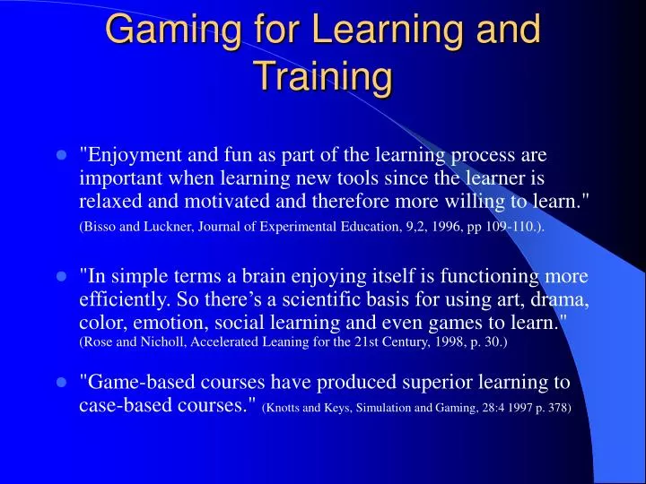 PPT - Gaming for Learning and Training PowerPoint Presentation, free ...