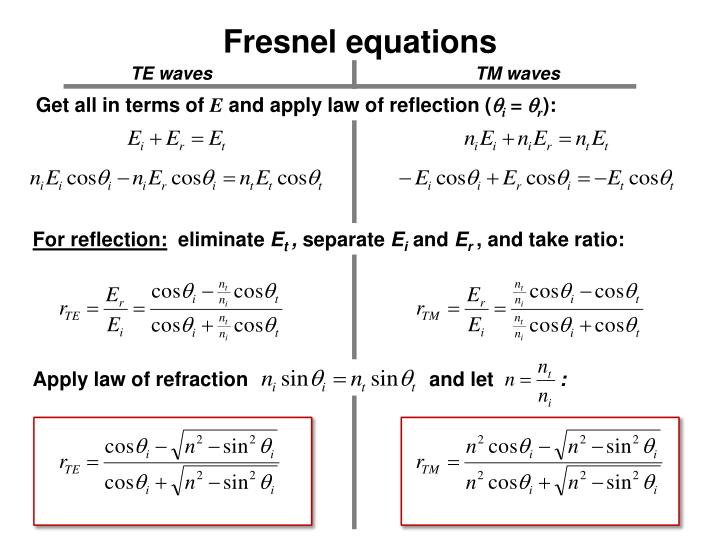 PPT - Chapter 23: Fresnel equations PowerPoint Presentation - ID:1340025