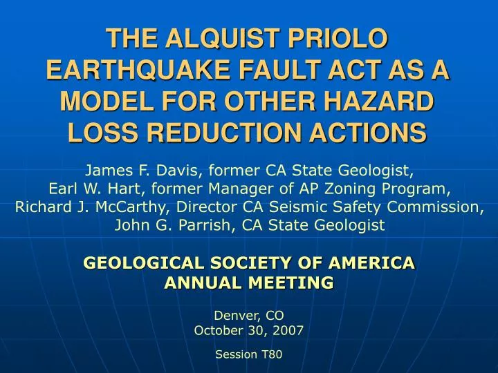 Ppt The Alquist Priolo Earthquake Fault Act As A Model For Other