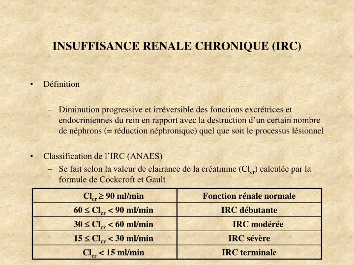 PPT - INSUFFISANCE RENALE CHRONIQUE (IRC) PowerPoint Presentation - ID ...