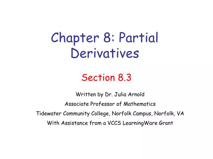 PPT - Chapter 8: Partial Derivatives PowerPoint Presentation, free ...