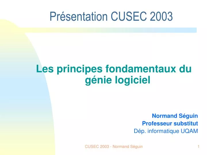 PPT - Présentation CUSEC 2003 PowerPoint Presentation, free download ...