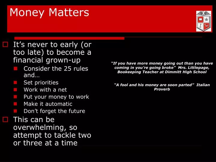 PPT - Money Matters PowerPoint Presentation, free download - ID:1355557