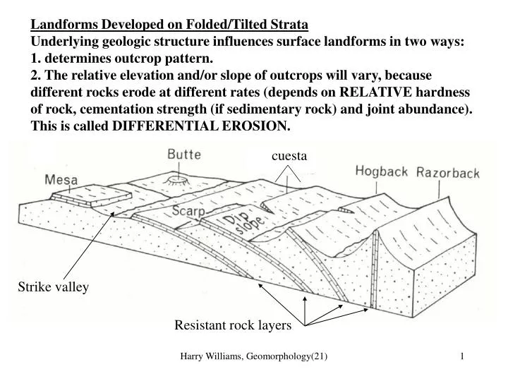 PPT - Landforms Developed on Folded/Tilted Strata Underlying geologic ...