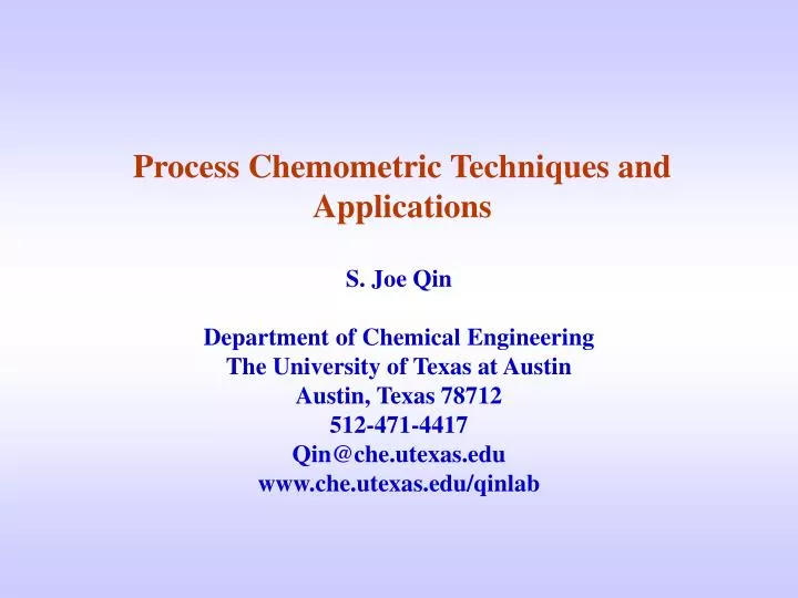 PPT - Process Chemometric Techniques and Applications PowerPoint ...