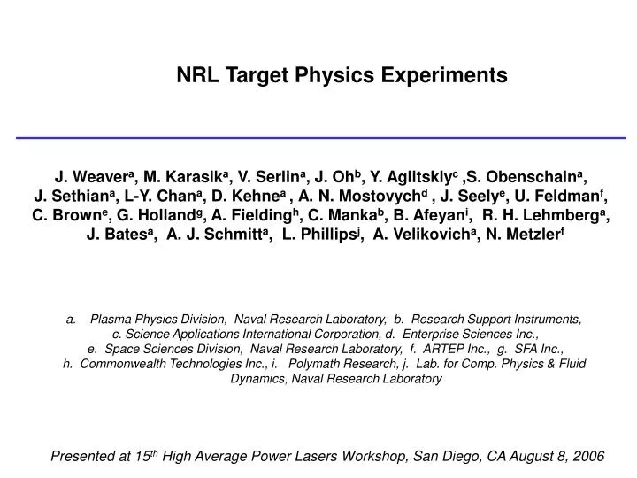 PPT - NRL Target Physics Experiments PowerPoint Presentation, free ...