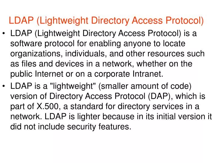 PPT - LDAP ( Lightweight Directory Access Protocol ) PowerPoint Presentation - ID:1362127