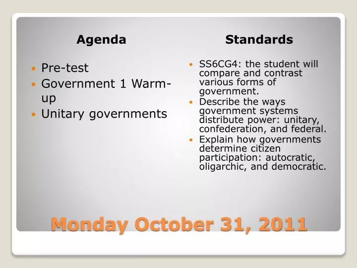 PPT - Monday October 31, 2011 PowerPoint Presentation, free download ...