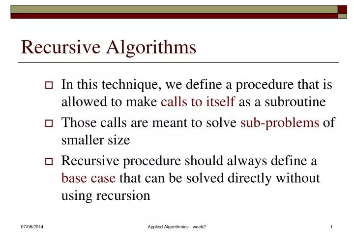 Ppt Recursive Algorithms Powerpoint Presentation Free Download Id
