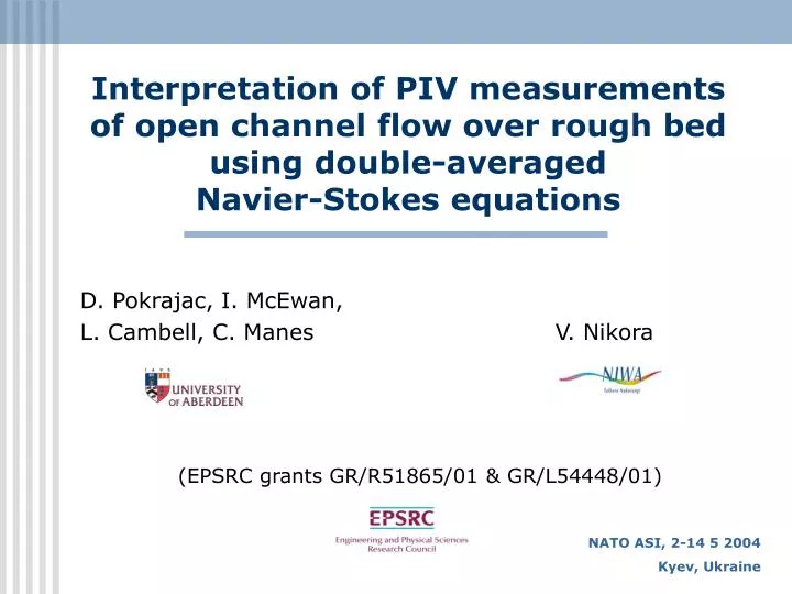 PPT - Interpretation of PIV measurements of open channel flow over ...