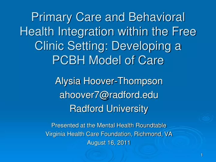 PPT - Primary Care and Behavioral Health Integration within the Free ...