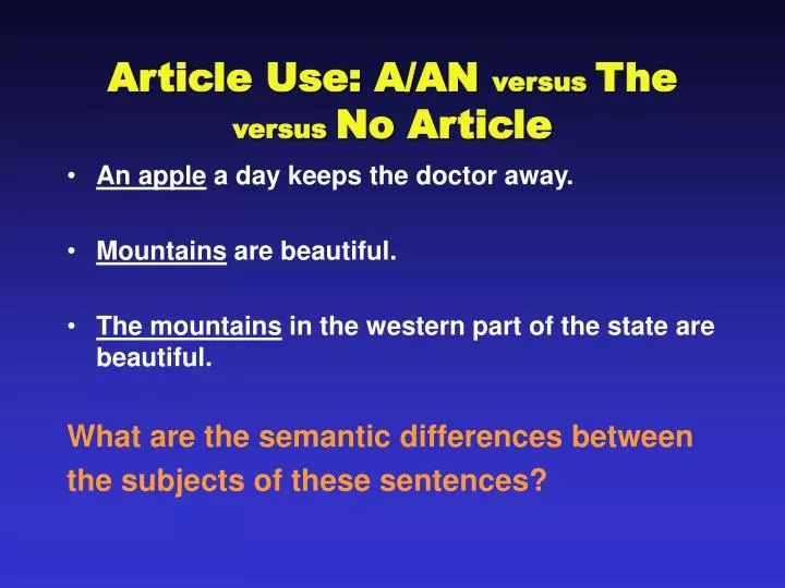 PPT - Article Use: A/AN versus The versus No Article PowerPoint ...