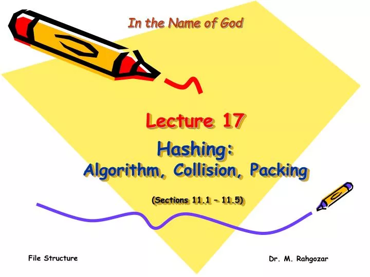 PPT - Lecture 17 Hashing: Algorithm, Collision, Packing (Sections 11.1 ... PPT - Lecture 17 Hashing: Algorithm, Collision, Packing (Sections 11.1 ...