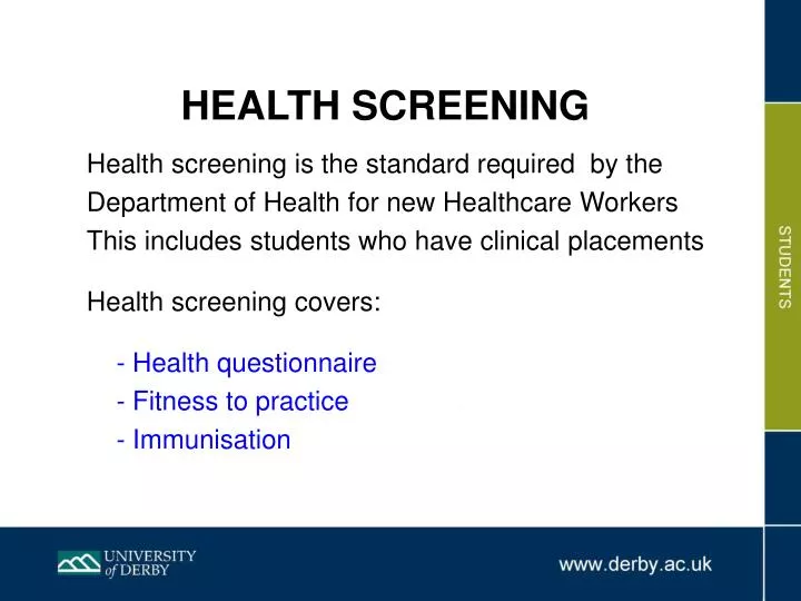 PPT - HEALTH SCREENING PowerPoint Presentation, free download - ID:1404699