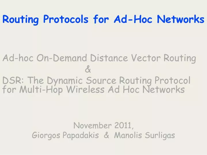 Ppt Routing Protocols For Ad Hoc Networks Powerpoint Presentation