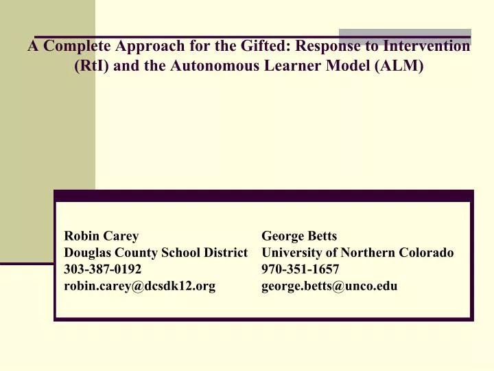 PPT - A Complete Approach for the Gifted: Response to Intervention (RtI ...