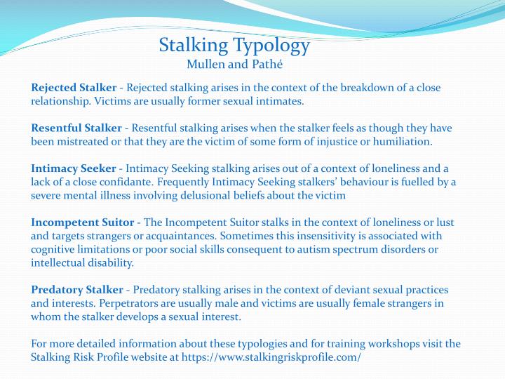 PPT - What is stalking? Obsessive fixated pursuit PowerPoint ...
