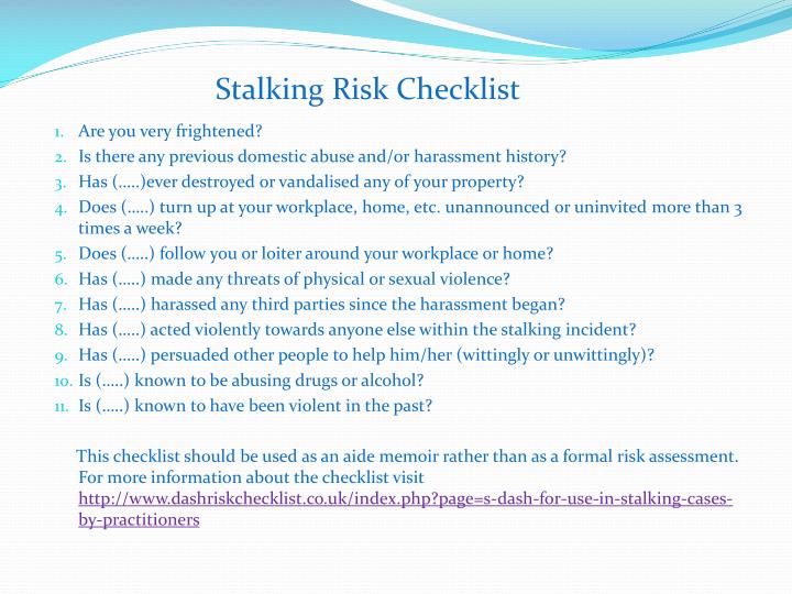 PPT - What is stalking? Obsessive fixated pursuit PowerPoint ...