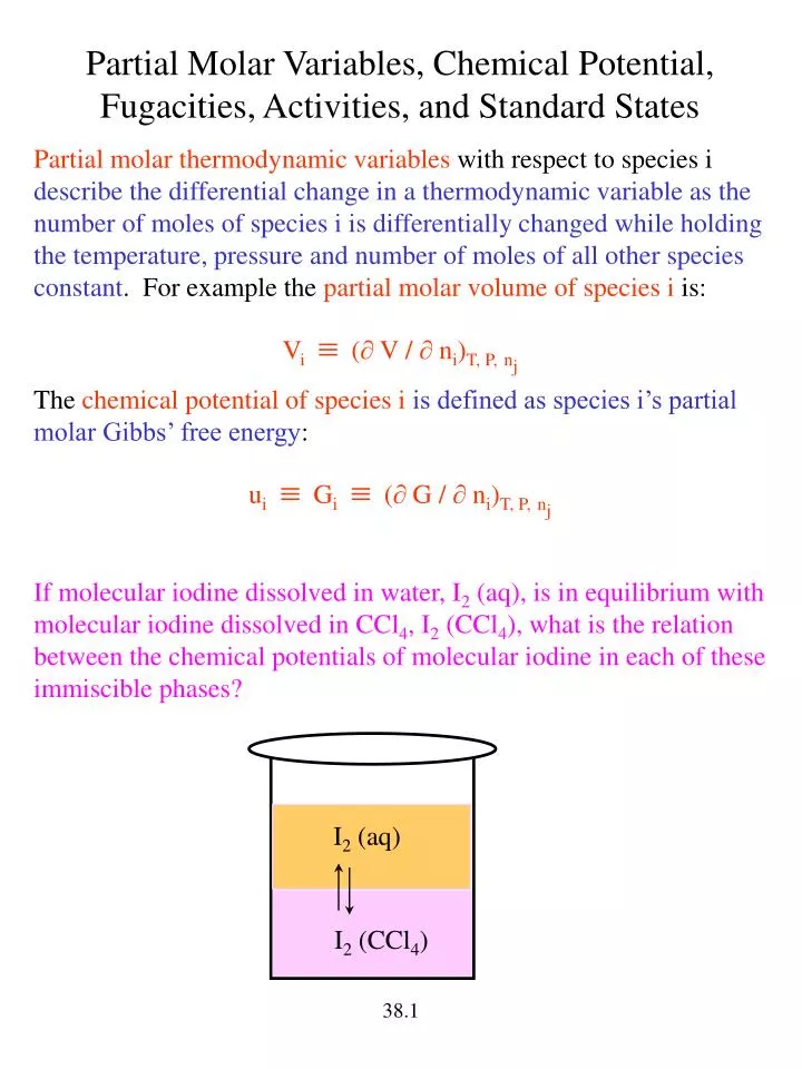 PPT - Partial Molar Variables, Chemical Potential, Fugacities ...