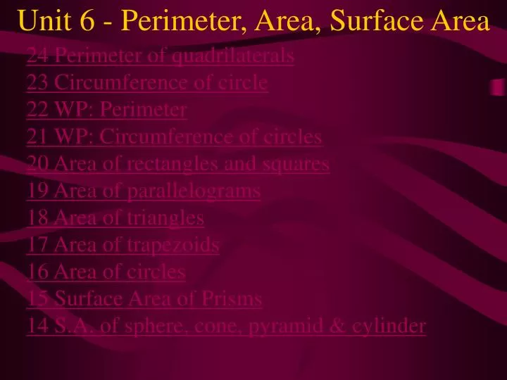 PPT - Unit 6 - Perimeter, Area, Surface Area PowerPoint Presentation ...