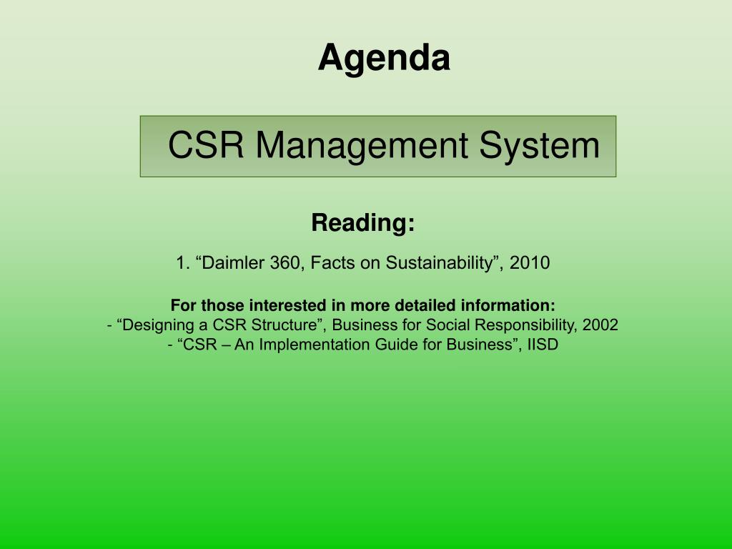 PPT - Corporate Social Responsibility Class 3: CSR Management System ...