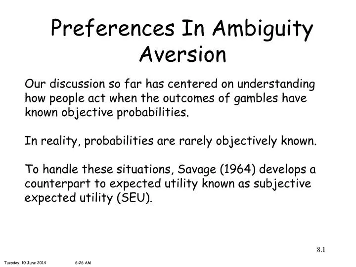 PPT - Preferences In Ambiguity Aversion PowerPoint Presentation, free ...