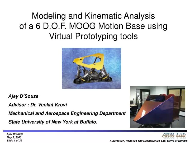 PPT - Modeling and Kinematic Analysis of a 6 D.O.F. MOOG Motion Base ...