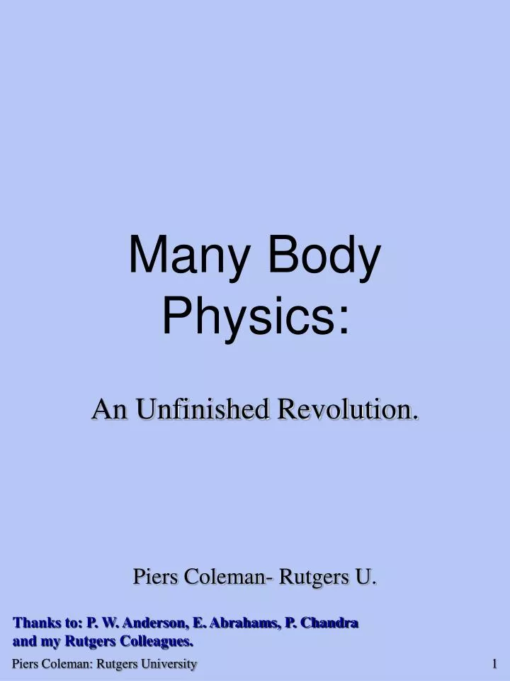 PPT - Many Body Physics: PowerPoint Presentation, free download - ID ...