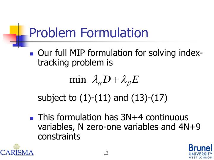 PPT - Mixed Integer Programming Approaches for Index Tracking and ...