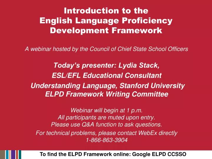 PPT - Introduction to the English Language Proficiency Development ...
